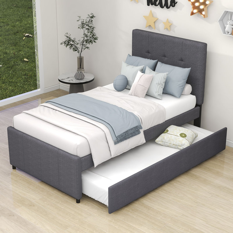 Latitude Run® Twin Size Linen Upholstered Platform Bed With Headboard